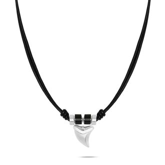 s.Oliver Herren Necklace - Halskette aus Echtleder mit Haifischzahn-Anh&auml;nger - Silber - Ankerkette verstellbar bis 50 cm - wasserfest & hautfreundlich