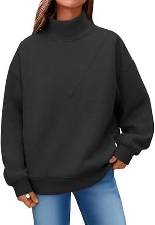 Generic Tunique originale pour femme avec col montant, pulls, t-shirts &agrave; manches longues, tenues 2025, v&ecirc;tements mexicains, Noir, L