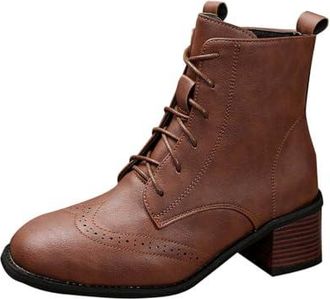 Generic Bottes &agrave; lacets en similicuir pour femme - &Eacute;l&eacute;gantes - Couleur unie - Talon &eacute;pais - Fermeture &eacute;clair lat&eacute;rale - R&eacute;tro - Confortables - D&eacute;contract&eacute;es -