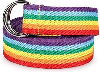 Generic Ceinture en tissu - Ceinture à double boucle - Ceinture en toile arc-en-ciel avec anneau en D - Ceinture unisexe arc-en-ciel en Y - Ceinture en tissu 