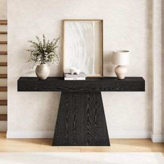 Tribesigns Table console Tribesigns 160 cm, table moderne noire en bois avec pied trap&eacute;zo&iuml;dal pour salon, entr&eacute;e, couloir ou derri&egrave;re canap&eacute;