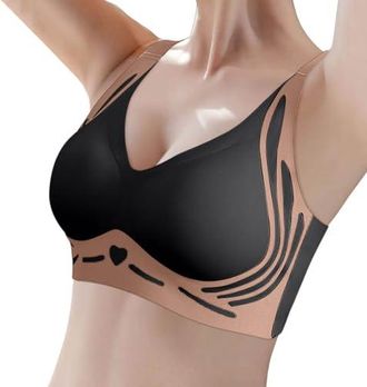 Generic Soutien-gorge push-up sans fil, sans couture, confortable, couverture compl&egrave;te au quotidien, Noir, XXL