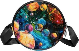 Generic Sac &agrave; bandouli&egrave;re rond pour femme, motif bulles color&eacute;es, petit sac &agrave; bandouli&egrave;re avec fermeture &eacute;clair, bretelles r&eacute;glables, sac &agrave; main rond d&eacute;contra