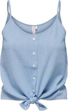 Only AS Onllecey SL Knot Singlet Noos WVN Top, Cloud DancerRayures : Bleu Moyen, L Femme