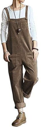 Huateng Combinaison Salopette en Velours côtelé Vintage Art littéraire pour Femmes Automne Hiver Combinaison sans Manches décontractée Salopette avec Poche Av