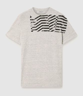 Golden Goose Tee-Shirt Journey Flag Print Grey Melange