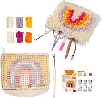 Generic DIY-H&auml;kel-Teppichherstellungsset, Kn&uuml;pfhaken-Teppich-Kit Mit Halbfertiger Netztasche, Farbigem Garn Und Haken, DIY-Basteltaschen-Material-Kit for Anf&auml;