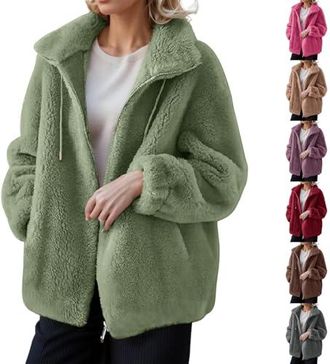 Generic Vestes en polaire pour femme avec fermeture éclair intégrale - Manteau dhiver chaud en polaire pelucheuse surdimensionnée - Veste en sherpa chaude et 