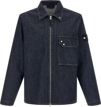 Stone Island Homme, Vestes, Bleu, Taille: L Zip Denim Overshirt