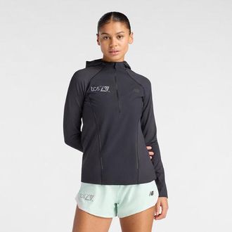 New Balance Femme London Edition Reflective Run Hoodie en Noir, Polyester, Taille L
