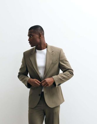 Asos FlexMax - Eng geschnittene Anzugjacke in Olivgr&uuml;n