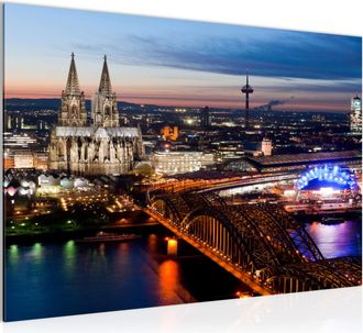 Runa Art Bild Köln Modern Wandbilder Wohnzimmer Schlafzimmer 1 Teilig - Made In Germany - Stadt Panorama Blau Flur 601515a