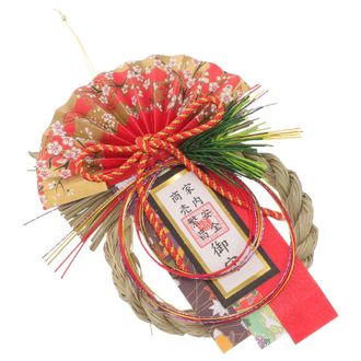 NUOBESTY Japanischer Strohkranz Anh&auml;nger Nat&uuml;rliche Neujahrsdeko H&auml;ngend f&uuml;r Haust&uuml;r Restaurant B&uuml;ro Traditioneller Handgefertigter Gl&uuml;cksbringer Einzigartiges