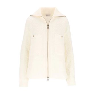 Moncler Cardigan en boucl&eacute; - Femme - Pulls - Blanc - Taille: 40 FR