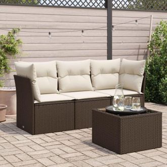 vidaXL 4-tlg. Garten-Sofagarnitur mit Kissen Braun Poly Rattan - Vidaxl