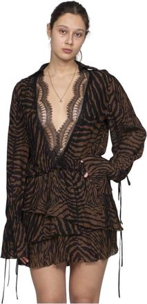 Blumarine Femme, Robes, Brun, Taille: 38 FR M5179 Mini-robe en mousseline de soie &agrave; imprim&eacute; z&eacute;br&eacute;
