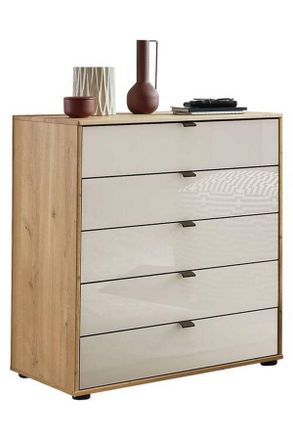 Novel Kommode, Champagner, Eiche Bianco, Metall, 5 Schublade(n) Schubladen, 60x86x43 cm, ISO 9001, Goldenes M, Made in Germany, Typenauswahl, Beim&ouml;bel erh&auml;l