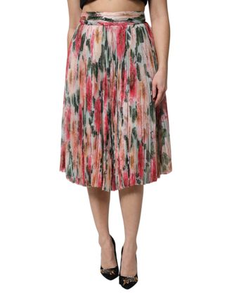 Dolce & Gabbana Womens Multicolor Silk Floral High Waist Midi Skirt