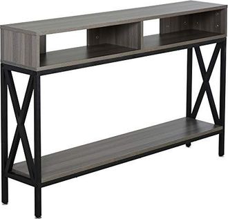 HOMCOM Table Console Table dEntr&eacute;e Industriel Multi-rangements 120 x 23,5 x 75 cm Bois Gris