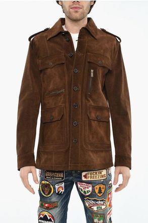 Dsquared2 Suede Leather Utility Jacket with Logoed Buttons Größe 48