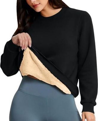 Minetom Sweat Polaire Femme Hiver Pull Sweatshirt Manches Longues Col Rond Doubl&eacute; Chaud Pullover Casual Sport Haut A Noir S