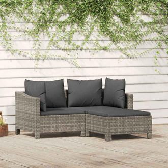 vidaXL Salon de jardin 3 pcs avec coussins Gris R&eacute;sine tress&eacute;e