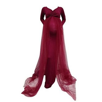 Generic Robe de princesse grande taille pour le travail, robe de maternit&eacute; &agrave; manches longues, robe de princesse en tulle uni, accessoires photo, costume pour 