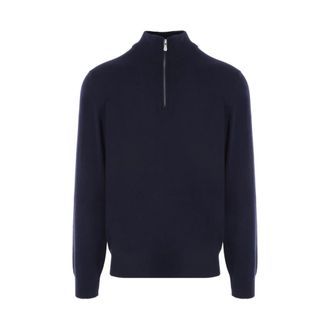 Brunello Cucinelli Kaschmirpullover mit halbem Rei&szlig;verschluss - - Knitwear - Herren - Blau - M