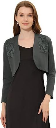 Allegra K Cardigan Court élégant à Manches Longues pour Femmes, Panneaux de Dentelle Florale, Hauts dépaules en Tricot Costume dhalloween Gris Foncé M