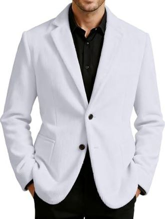 Generic Veste d&eacute;contract&eacute;e 2026 en velours c&ocirc;tel&eacute; de couleur unie pour affaires, vacances et &eacute;v&eacute;nements formels avec revers crant&eacute; classique, blanc, XXL