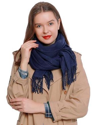 DonDon &Eacute;charpe femme hiver chaud et douce Ch&acirc;le Etole Foulard 185 x 65 cm - bleu fonc&eacute;