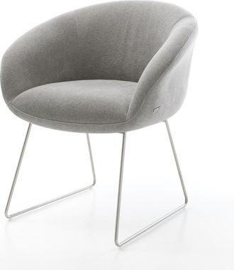 DELIFE Esszimmerstuhl Vinka-Flex mit Armlehnen Strukturstoff Soft Grau Kufengestell Edelstahl Taschenfederkern, Esszimmerstühle