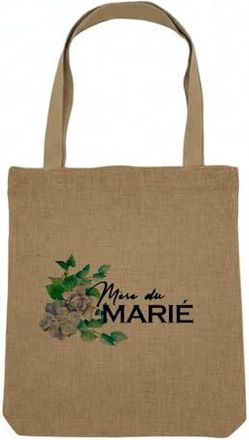 Fabulous Sac Shopping Tote Bag Aspect Lin - M&egrave;re du Mari&eacute; Mariage Mari&eacute;e Fleurs Bleues - Sac de Courses Toile Epaisse 360g Beige Naturel Cabas Port&eacute; Epaule Sol
