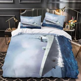 Generic Housse de Couette 200x200 Destructeur Parure de Lit Militaire Maritime 3D Douce Respirante Microfibre Housse Couette 2 Personne avec Fermeture &Eacute;clair 