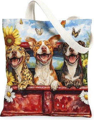 Generic Sac fourre-tout en toile motif chien Corgi printanier 33 x 38,1 cm, sac d&eacute;picerie r&eacute;utilisable pour femme, animal de compagnie, peinture esth&eacute;tique, d