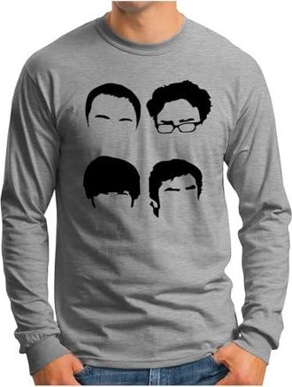 OM3 Big Bang Faces T-shirt à manches longues pour homme, série culte « Nerd TV Sitcom », Gris mélangé, 3XL