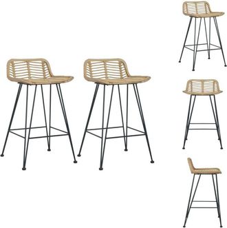 vidaXL Barhocker 2 Stk. Rattan Natur - Barhocker - Rattan Stuhl - K&uuml;chenstuhl - Bistrostuhl - Esstischstuhl