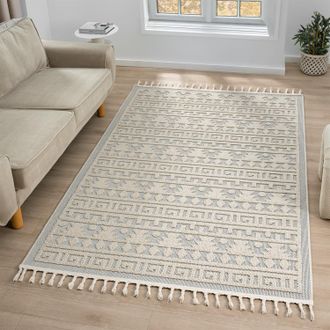 Vimoda Teppich Boho Skandi Wohnzimmer, Schlafzimmer, Balkon, K&uuml;che, Terrasse, Flur 3D Creme, Farbe:Beige, Ma&szlig;e:120x170 cm