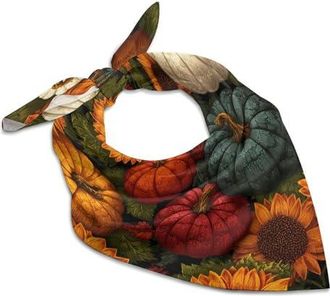 Generic Écharpe carrée vintage en soie avec tournesol et citrouille - Écharpe légère colorée pour lautomne - Écharpe pour cheveux respirante - Cadeau pour fem