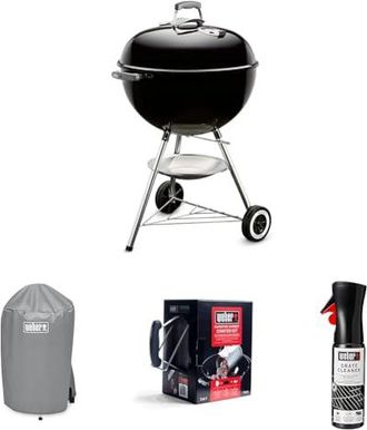 Weber Classic Kettle Holzkohlegrill, Ø 57cm Grillfäche, BBQ Grill mit porzellanemaillierten Deckel & Kessel, Deckelthermometer, Dreibein-Ständer & Räder, ve