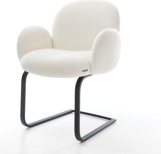DELIFE Freischwinger Nube-Flex mit Armlehnen Boucl&eacute; Soft Beige Freischwinger flach Schwarz Taschenfederkern, Esszimmerst&uuml;hle