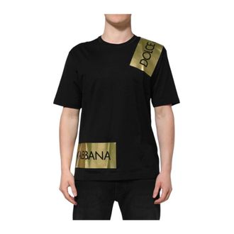 Dolce & Gabbana Homme, Tops, Noir, Taille: XS T-shirt col rond noir avec logo tape