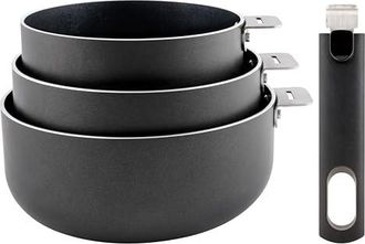 Cosy & Trendy Aluminium-Kochgeschirr-Set, Antihaftbeschichtung, abnehmbarer Griff, 4-teilig, PFAS-frei, geeignet für alle Herdarten, auch Induktion