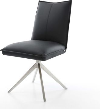 DELIFE Drehstuhl Lelio-Flex Echt-Leder Schwarz Kreuzgestell breit Edelstahl 360&deg; drehbar Wippfunktion Taschenfederkern, Esszimmerst&uuml;hle