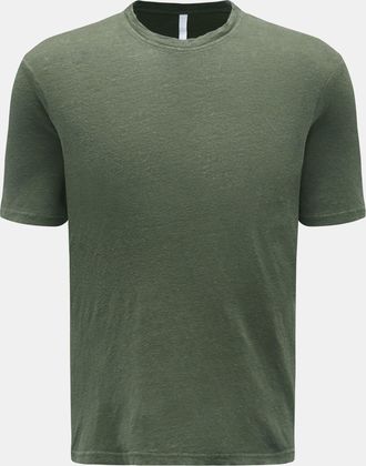04651/ Herren - Leinen Rundhals-T-Shirt Linen Jersey oliv
