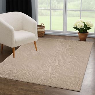 Vimoda Teppich Wohnzimmer Teppich Schlafzimmer, Flur, k&uuml;che Kurzflor Boho Design Unifarbe Hoch-Tief-Effekt Modern 3D Weich,Ma&szlig;e:200 x 290 cm;Farbe:Taupe