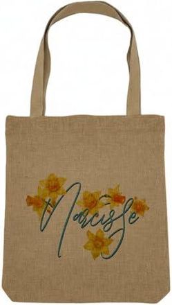 Fabulous Sac Shopping Tote Bag Aspect Lin - Narcisse Fleurs Minimaliste Chic Jardin Amour - Sac de Courses Toile Epaisse 360g Beige Naturel Cabas Port&eacute; Epaule 
