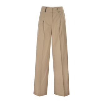 PESERICO Plissierte Baumwollhose mit weitem Bein - - Trousers - Damen - Beige - S