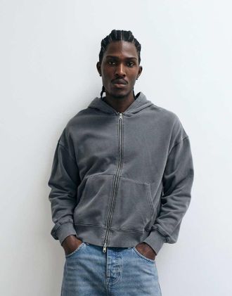 Cotton On Sweat &agrave; capuche zipp&eacute; coupe carr&eacute;e - Ardoise d&eacute;lav&eacute;-Gris