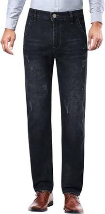 Generic Jean Homme Jeans Homme Bureau Smart Casual Jean &Eacute;pais Doubl&eacute; Polaire Coupe Droite - Pantalon Denim Chaud pour Homme Actif en Saison Froide